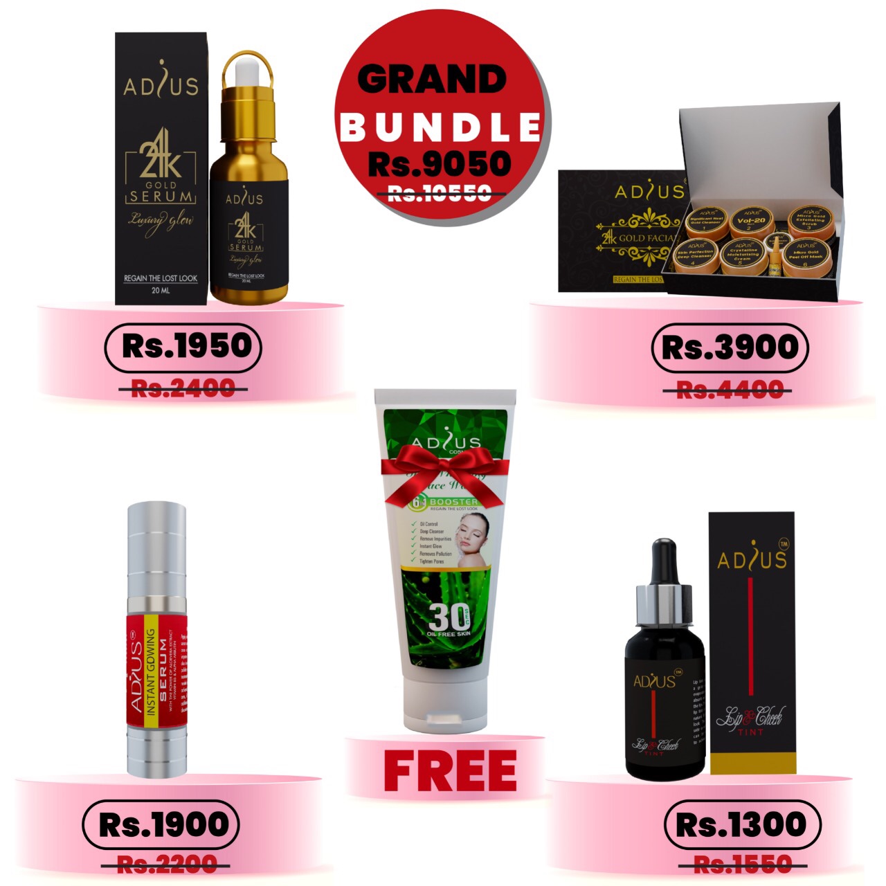 Grand Bundle (FREE FACEWASH) - Adius Cosmetics